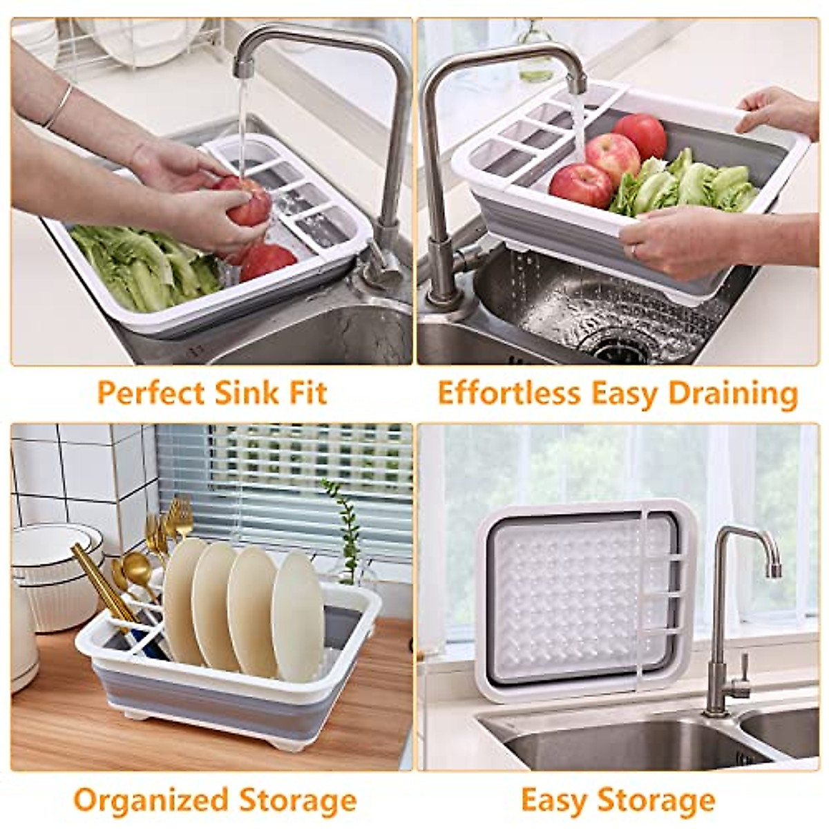 Goderewild Collapsible Dish Rack with Drainboard for Drying Dishes - Space-Saving Foldable Design with Dinnerware Storage Tray/Basket - Perfect for Kitchen Counter Organization