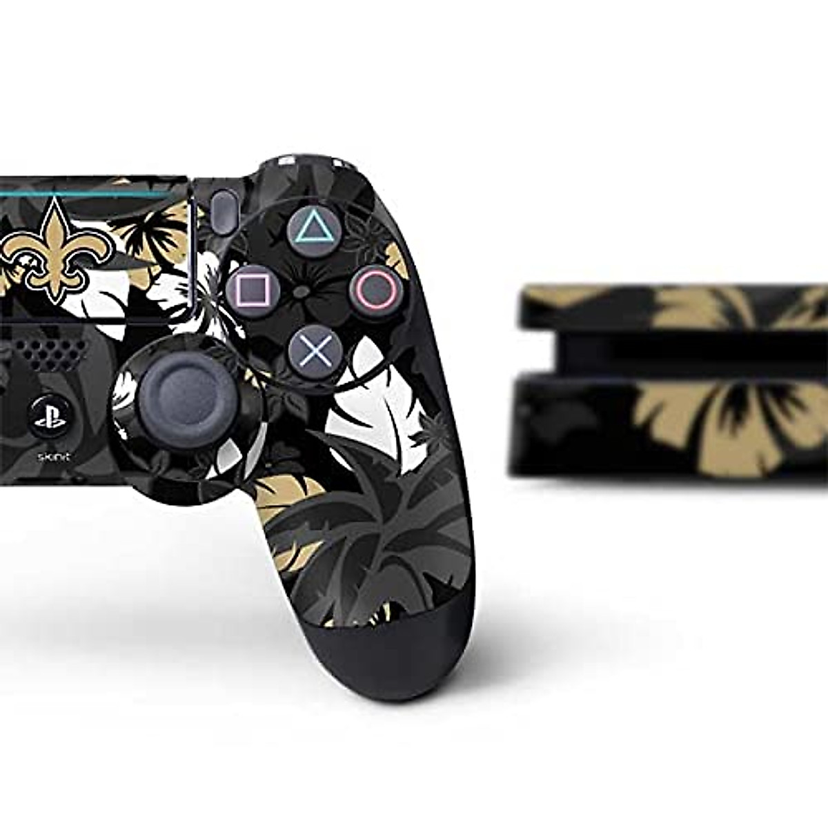 Skinit Decal Gaming Skin Compatible with PS4 Slim Bundle - Officially Licensed NFL New Orleans Saints Tropical Print Design