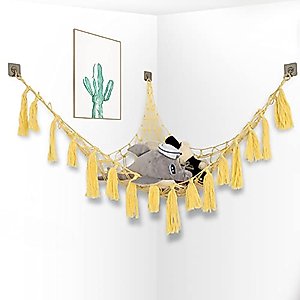 YELIENM Stuffed Animals Net or Hammock with LED Light, 59 inch Toy Hammock Net for Stuffed Animals Corner Hanging Stuffed Animal Storage Stuffed Animal Holder for Nursery Kids Bedroom (Yellow)…