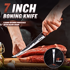 Huusk Meat Cleaver Knife Fillet Knife for Meat Cutting Vegetable Cleavers with Ergonomic Handle Chopping Knives for Kitchen Japanese Boning Knife Meat Butcher Knife for Fish Chincken Gift for Dad