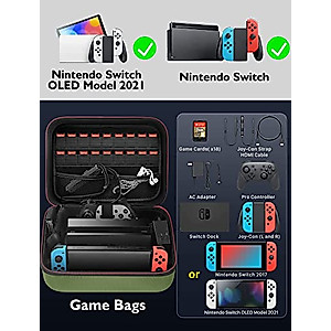 COOWPS Carrying Storage Case for Nintendo Switch/Switch OLED Model, Portable Full Protection Hard Shell Soft Lining Travel Bag for Switch Console Pro Controller Accessories Green