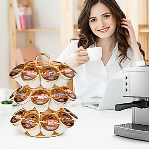 KREWEY Coffee Pod Holder, K Cup Holders，Coffee Pod Storage Compatible with K Cups (27 Pods), Spins 360-Degrees Coffee Pod Carousel Holder Organizer, Modern Gold Design (Round,Shining Gold)