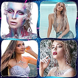8 Pieces Halloween Jewels Tattoo Body Gems Rhinestone Sticker with 6 Boxes Chunky Holographic Face Hair Glitter Crystals Face Stickers Jewels for Rave Festival Makeup(Vivid Style)