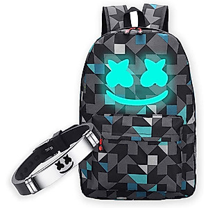 Smile Luminous Backpack DJ Music Bracelet for Kids Christmas Gift, Fashion Laptop Backpack Schoolbag Daypack for Travel Outdoor Rucksack, Black