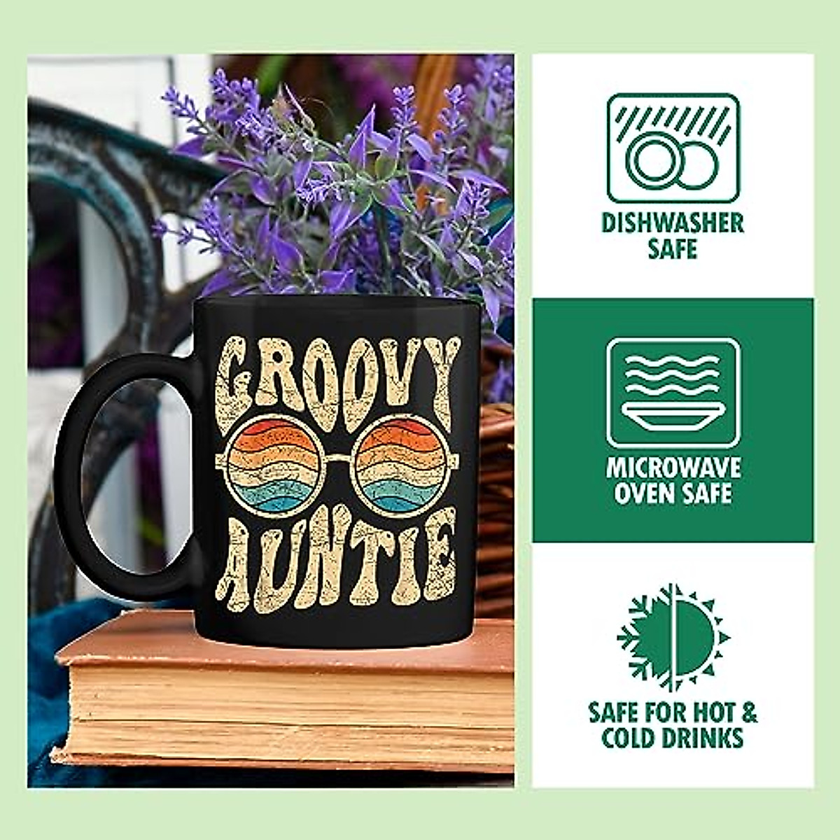 TUANDANG GOOD DEAL Groovy Auntie 70s Aesthetic Nostalgia 1970's Retro Aunt Black Coffee Mug 11oz…
