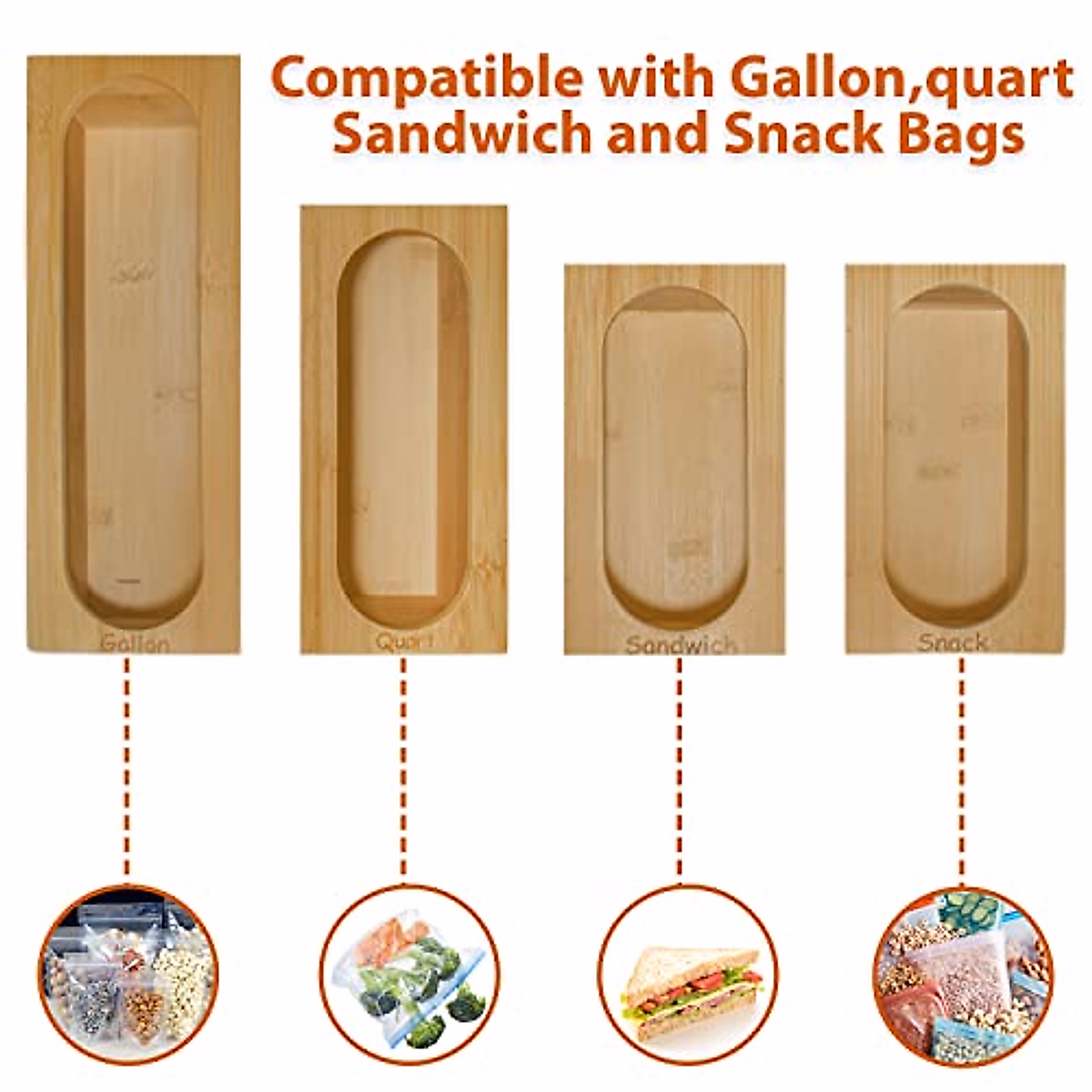 Ziplock Bag Storage Organizer - Bamboo Wood 4 Piece Plastic Bag Dispenser for Kitchen Drawer - for Gallon, Quart, Sandwich and Snack Size Ziplock Bags – by KITCHENCLIQUE