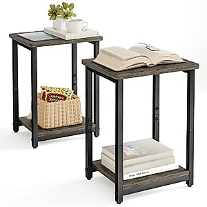 Fixwal Side Tables Set of 2, 2-Tier Small End Table Sofa Table Nightstand Bedside Table for Living Room, Bedroom, Office, Grey and Black