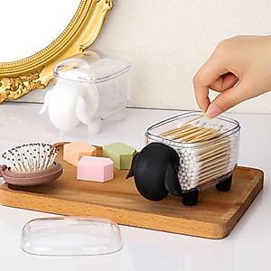 OTOSTAR 2 Pack Qtip Holder Dispenser Set with Lids Clear Plastic Apothecary Jars Vanity Makeup Organizer Storage Containers Storage Bathroom Organizer Set for Cotton Swab Ball Pads Floss (Sheep)