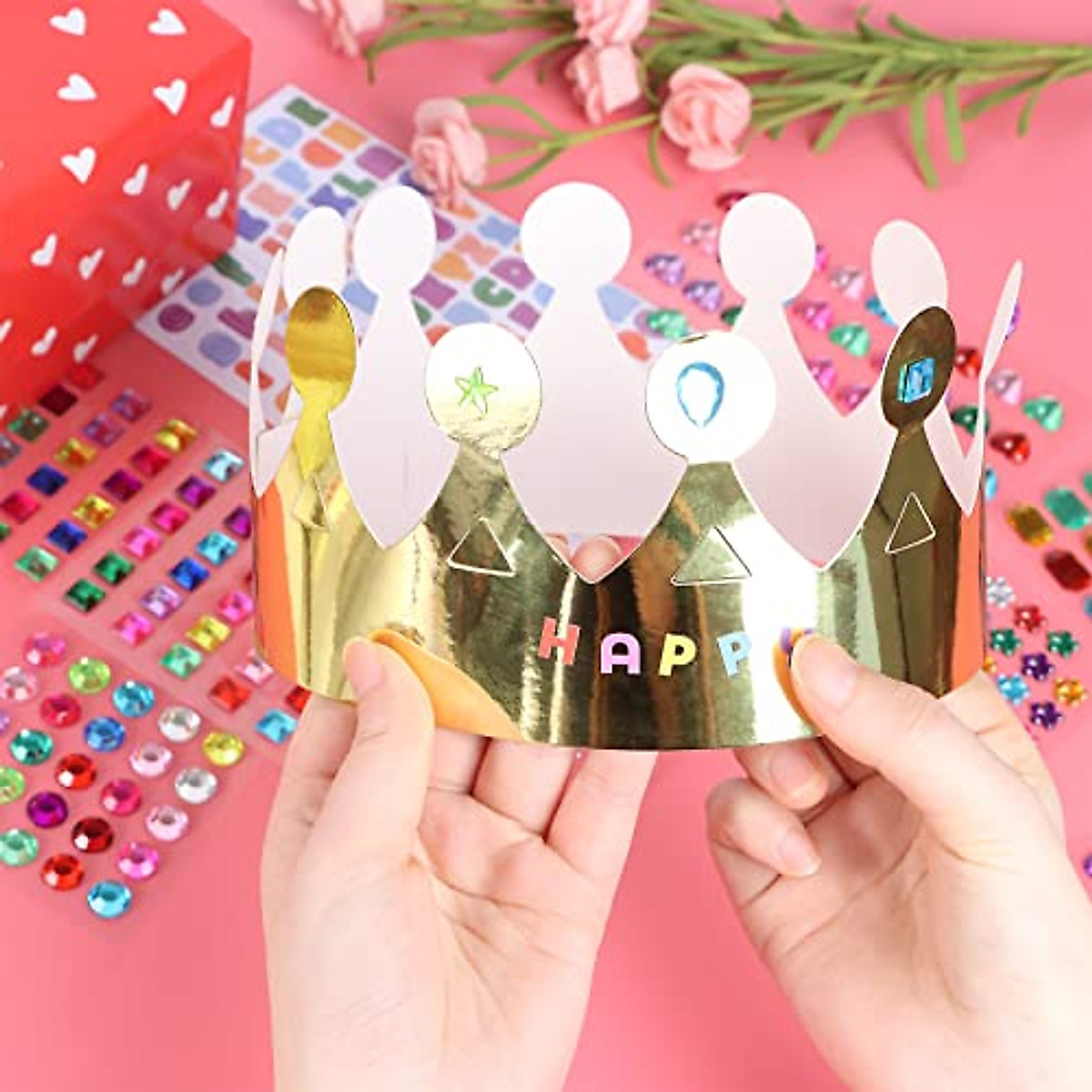 30-Piece Paper Crowns Birthday Crown Hat Paper Kits with Gems Letter Alphabet Stickers DIY Party Crown Hats Birthday Party Favor Supplies Decoration for Kids and Adults