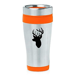 16oz Insulated Stainless Steel Travel Mug Coffee Mug Tumbler Deer Head with Antlers Hunting (Orange)