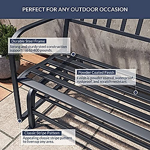 BELLEZE Outdoor Glider Bench, Porch Swing Rocking Chair Patio Loveseat for Garden, Park, Backyard, Sturdy Steel Frame, Black