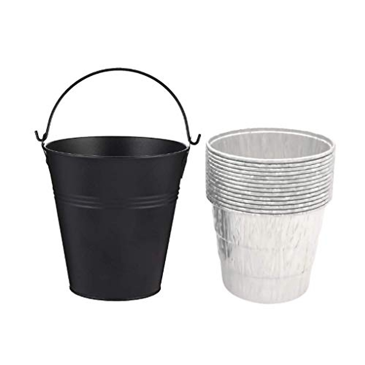 Big Part Black Grease Drip Bucket with12-Pack Disposable Foil Liner Kit Replacement Parts for Oklahoma Joe's, Also Fits Most Wood Pellet Grill & Offset Smokers, White-Black