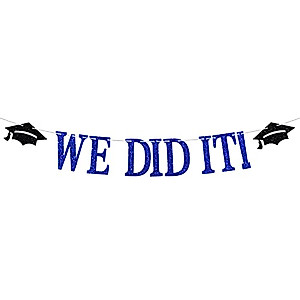 Blue Glitter We Did It Banner, 2022 Congrats Grad Bunting Sign, High School Graduation / College Graduation Party Decorations Supplies