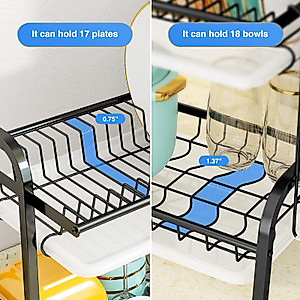 AIYAKA Dish Drying Rack, Stainless Steel 2-Tier Dish Rack Drainboard Set with Utensil Holder, Cutting Board Holder, for Kitchen Countertop Saving Space, Black