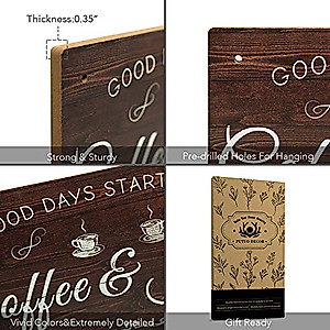 Putuo Decor Coffee Sign, Kitchen Coffee Bar Decor, 12 x 6 Hanging Plaque, Gifts for Coffee Lover (Good Days Start with Coffee & Jesus)