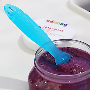 ChooMee FlexiDip Silicone Baby Learning Utensil | 4 Months + Baby Led Weaning | Flat Head Spoon with Firm Handle | Designed in USA, BPA Free, Premium Grade Platinum Silicone | 2 CT Blue Gray