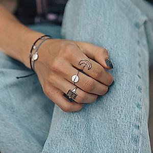 Pura Vida Ring Silver White Opal Saturn Ring - Handmade Ring with Synthetic Opal, Brass Base with Rhodium Plating - Silver Rings for Women, Cute Rings for Teen Girls, Boho Jewelry for Women - Size 9