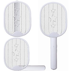 Electric Fly Swatter Rechargeable - Foldable Hand Held Bug Zapper Racket - Fly Swatter Electric - Powerful Instant Insect Killer - USB Rechargeable Portable Fly Zapper - Indoor Outdoor Pest Control