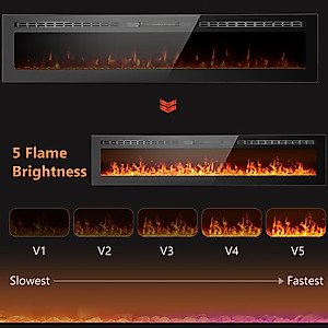 Alohappy Electric Fireplace, 80” W Electric Fireplace Heater, in Wall Recessed or Wall Mounted, 12 Flame Colors 5 Brightness Options, Log & Crystal Included - 1500/750 Watt Heater