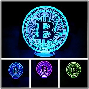 MOLLY HIESON 3D Bitcoin Sign Night Light Table Desk Optical Illusion Lamps 7 Color Changing Lights LED Table Lamp Xmas Home Love Birthday Children Kids Decor Toy Gift