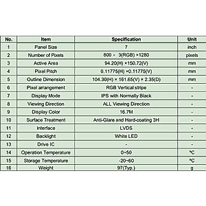 SANZAMELIN 7-inch TFT LCD 800 * 1280 Resolution IPS Full View LVDS Interface capacitive Touch Screen