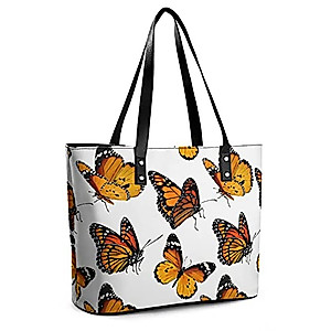 Womens Handbag Butterflies Pattern Leather Tote Bag Top Handle Satchel Bags For Lady
