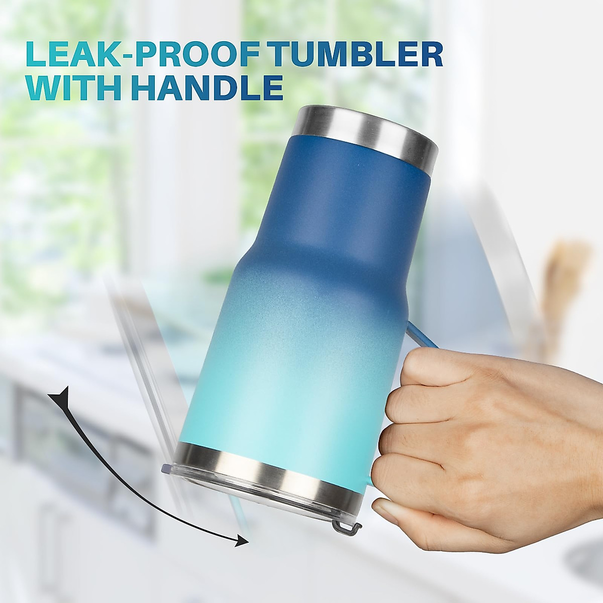 GUDEMAO 20 oz Tumbler with Handle, Stainless Steel Insulated Tumbler with Lid and Straw, Double Wall Vacuum Insulated Coffee Mug Tumbler,Insulated Coffee Thermal Cup for Cold and Hot(Light Dark Blue)