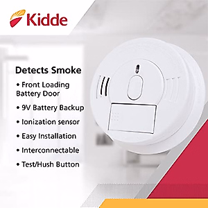 Kidde Smoke Detector, 10-Year Battery & Smoke Detector, Hardwired Smoke Alarm with Battery Backup, Front-Load Battery Door, Test-Silence Button, White