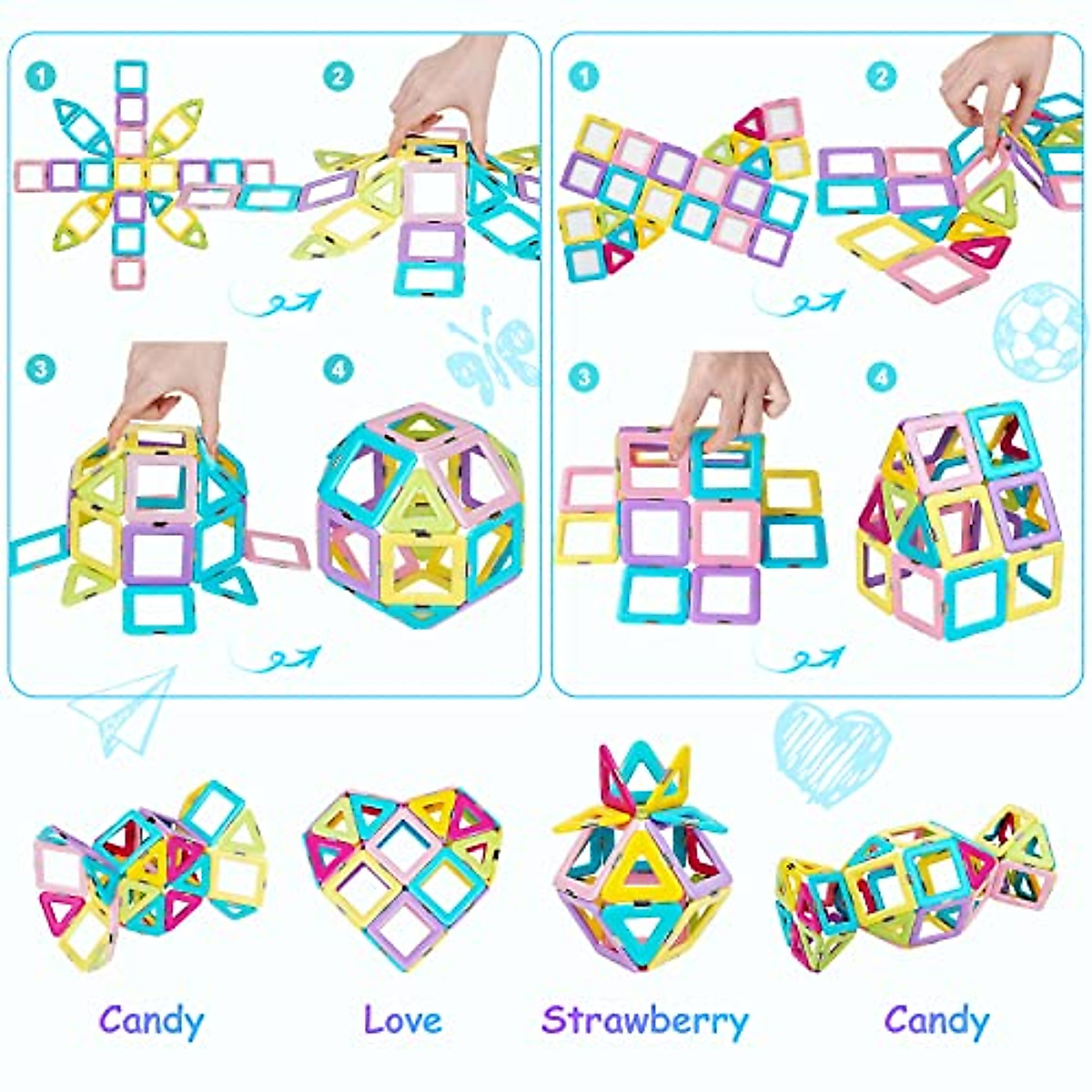 Cameparck Magnetic Tiles Toys for 3 4 5 6 7 8+ Year Old Boys Girls Upgrade Macaron Magnetic Blocks Building Set for Toddlers STEM Creativity Inspirational Recreational Educational Conventional