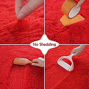 BENRON Plush Red Fluffy Rug Ultra Soft Furry Bedroom Rugs Kids Room Carpets Non-Slipping Living Room Rug 4 x 6 Feet, Cozy Bedside Runner Rugs
