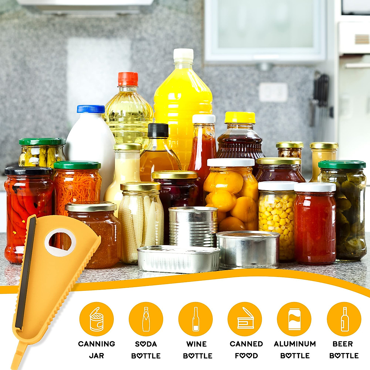 Jar Opener for Weak Hands Can Opener, Multi Function Beer Bottle Opener, Jar Opener for Seniors with Arthritis Handheld Wine Bottle Opener Under Cabinet Opener, Rubber Jar Gripper