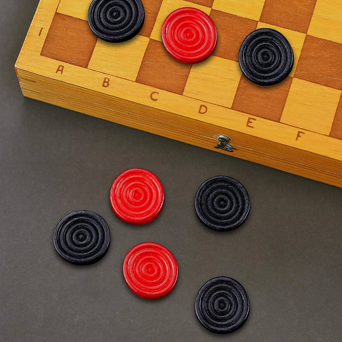 72 Pieces Wooden Checkers 1.06 Inch Checkers Board Game Pieces Stackable Ridge in Drawstring Storage Pouch for Checkers Backgammon Game, Red and Black