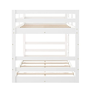 Harper & Bright Designs Twin Over Twin Bunk Bed for Kids, Low Bunk Bed with Ladder and Safety Guard Rails, Solid Wood Bunk Bed Frame. No Box Spring Needed (White)