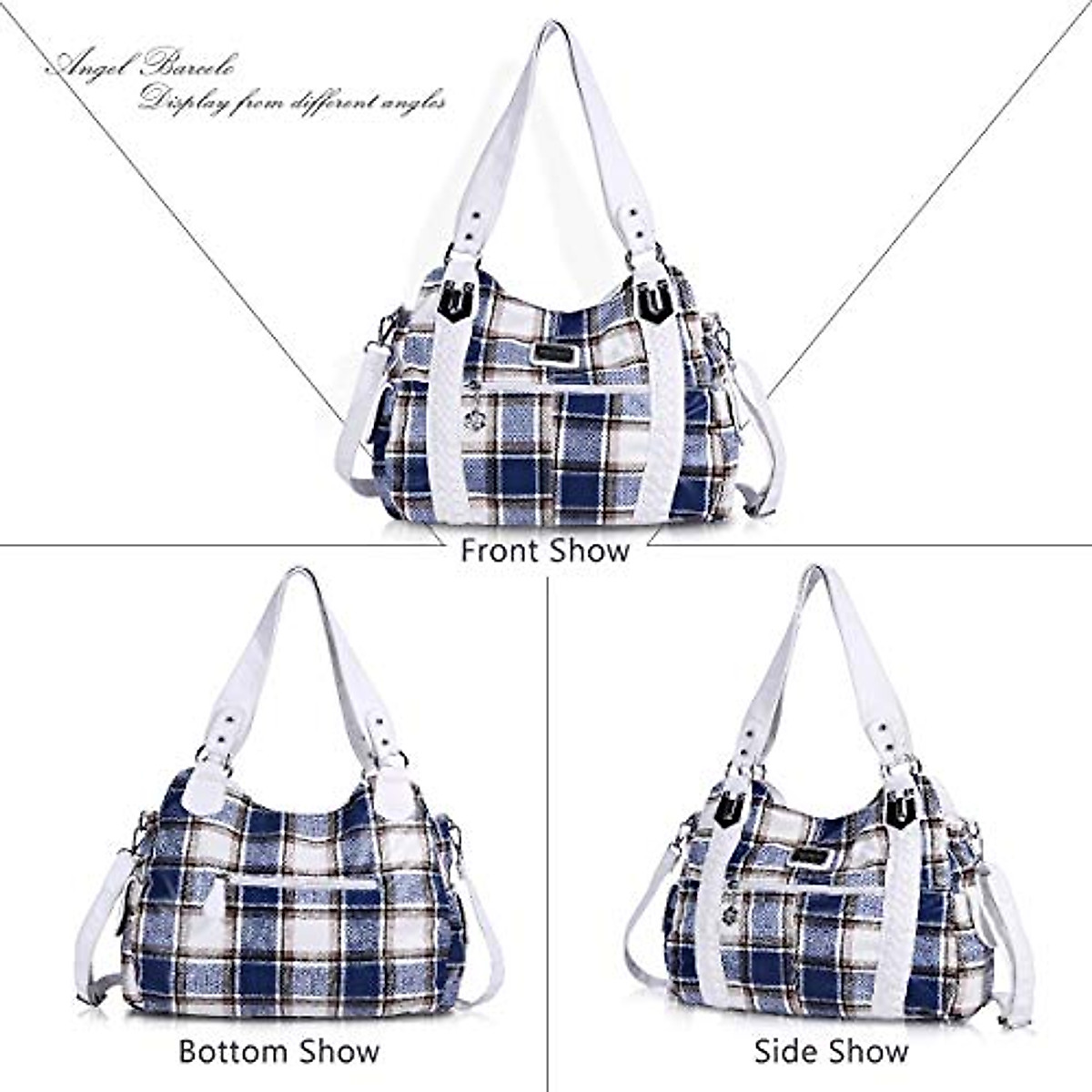 Angel Barcelo Roomy Fashion Hobo Womens Handbags Ladies Purse Satchel Shoulder Bags Tote Washed Leather Bag Blue