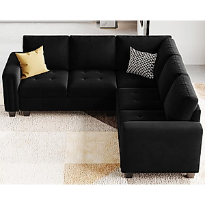 Belffin Velvet Modular Sectional Sofa Convertible Sectional Sofa Couch with Reversible Chaise L Shaped 4 Seater Corner Sofa Couch Black