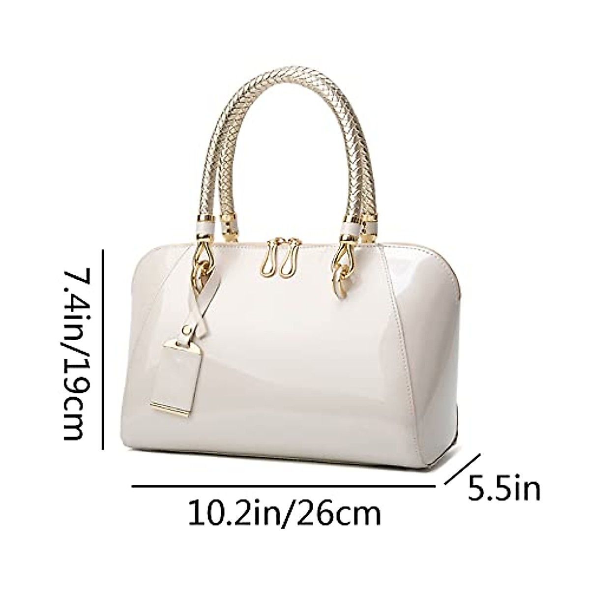 YAQUNICER Top-handle Handbags Purse Satchel for Women Patent PU Shoulder Crossbody Bag Middle Tote-White