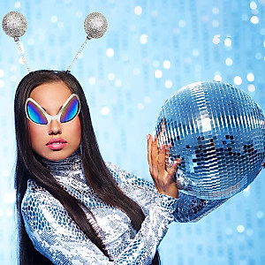 Poptrend 2 Pairs Alien Headband and Glasses, Alien Sunglasses, Glitter Green Silver Headband Boppers Antenna Headband Set, Alien Costume Party Favors Accessories for Adults and Kids (green+silver)