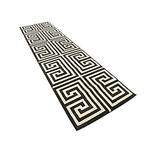 Unique Loom Athens Collection Classic Geometric Modern Border Design Area Rug, 2 ft 7 in x 10 ft, Black/Beige