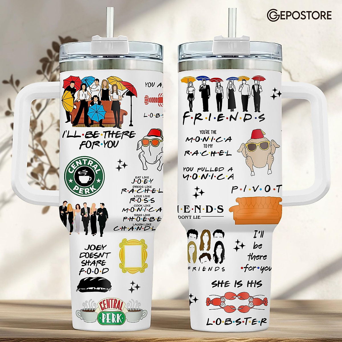 GEPOSTORE Christmas Gifts for Men Women, Friendship 40oz Tumbler with Handle, Funny Movie Character Travel Cup, Birthday Gifts for Movie Lover