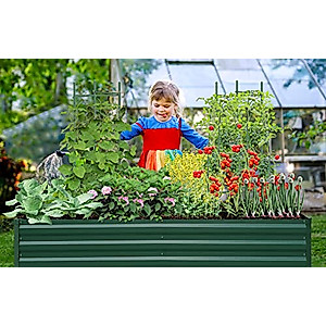 SONFILY Raised Garden Bed Outdoor,Raised Garden Bed for Gardening Garden Boxes Outdoor Metal Raised Garden Beds Galvanized Outdoor,6x3x1ft Green with 2 Packs Plant Support and 1 Pack Glove.