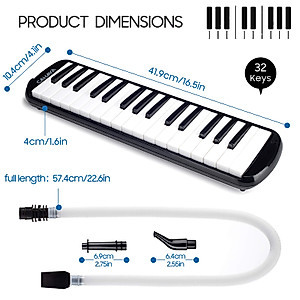CAHAYA Melodica 32 Keys Double Tubes Mouthpiece Air Piano Keyboard Musical Instrument with Carrying Bag 32 Keys, Black, CY0050-1