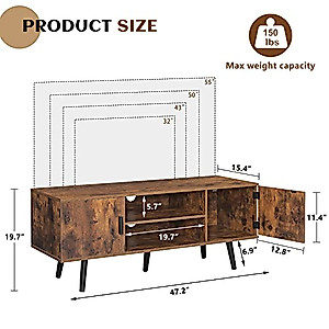 Iwell Mid-Century Modern TV Stand for 55 Inch TV, Entertainment Center TV Console with 2 Storage Cabinet and Shelves, TV Stand for Living Room/Bedroom, Rustic Brown
