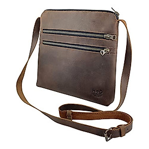Hide & Drink, 3 Zipper Satchel Handmade from Full Grain Leather and Plaid Cotton - Versatile Handbag - Bourbon Brown