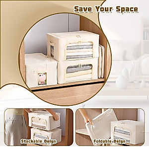 Foyego 6 Pack Clothes Storage Bins with Metal Frame, Stackable Fabric Bed Sheet Organizer with Clear Window, Foldable Linen Closet Organizers and Storage for Bedding, Sheet, Clothing, Sweater