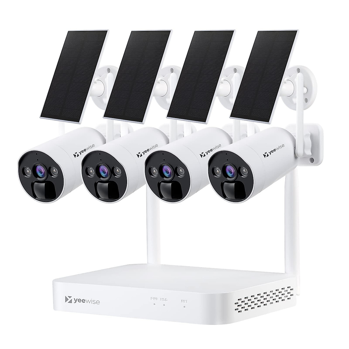 yeewise Solar Security Cameras Wireless Outdoor, 2K 4MP Home Security System, 4 Cameras Kit with Color Night Vision, Forever Power, Spotlight Camera, 10CH NVR with 64G Local Storage, No Monthly Fee