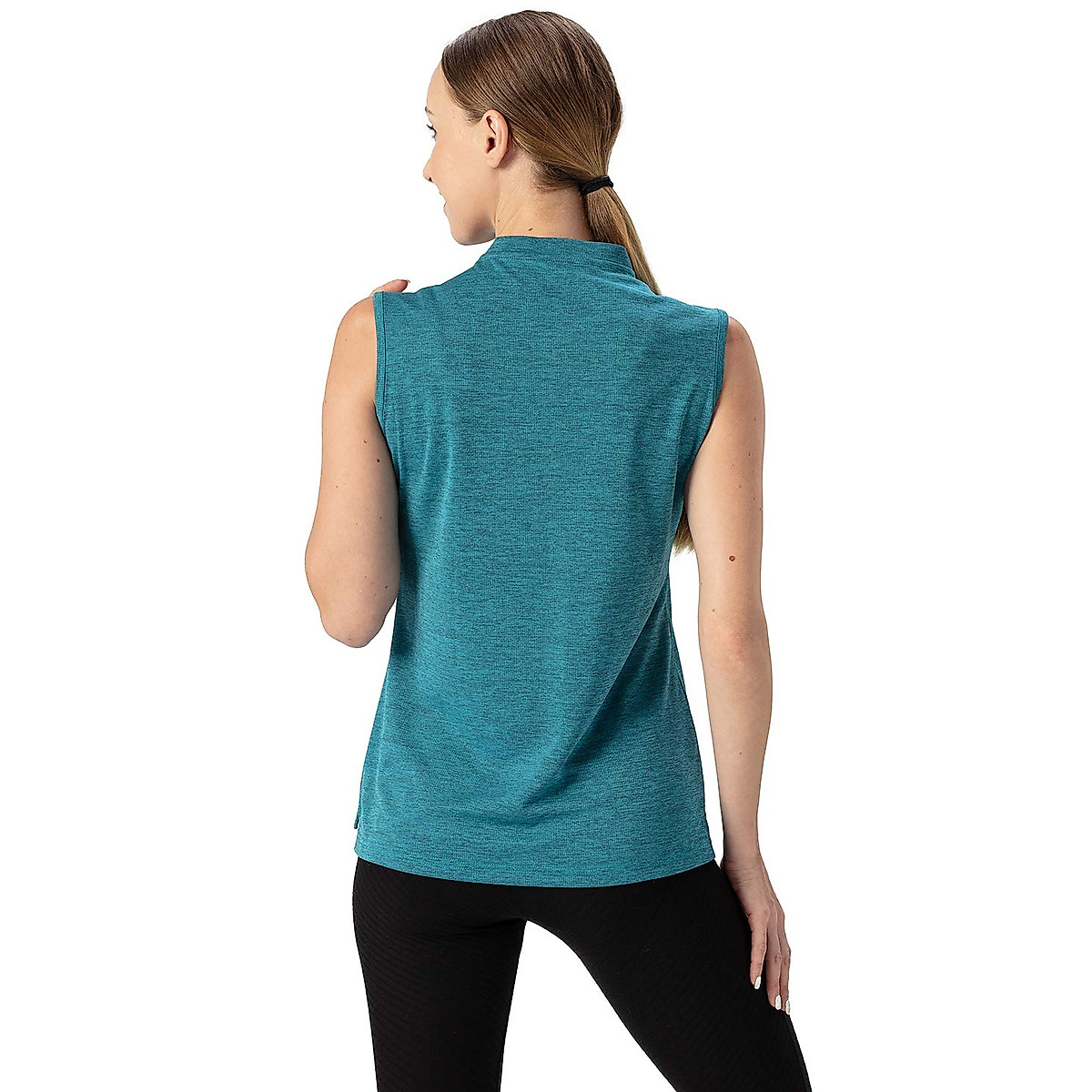 YSENTO Women's Dry Fit Tennis Golf Shirts 1/4 Zip Sleeveless Collarless UPF 50+ Yoga Gym Workout Tops Shirts Dark Blue Size XL