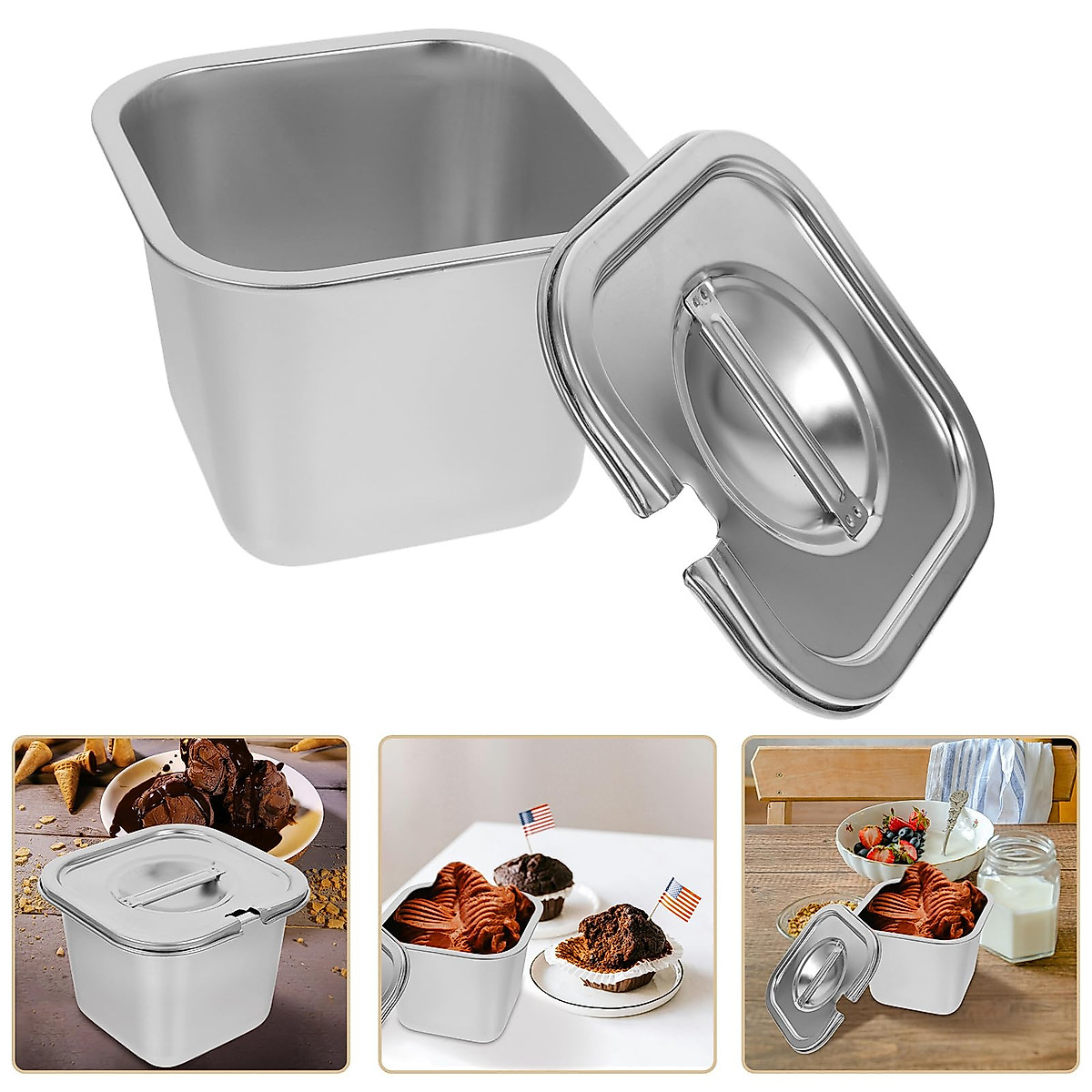 PRETYZOOM Freezer Stainless Steel Container Ice Cream Storage Box Metal Container with Lid Storage Containers Ice Cream Tub Ice Cream Storage Tubs Freezer Container Stainless Steel Storage Containers