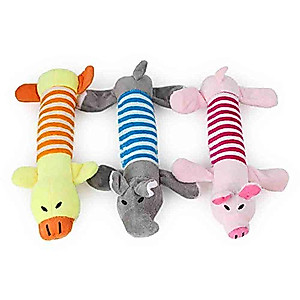 HongGun Dog Squeaky Toys, Durable Plush Dog Chew Toys Interactive Pet Squeaky Toys Pig, Duck, Elephant Do Toys for Small Dog Medium Dog Large Dog (Grey)