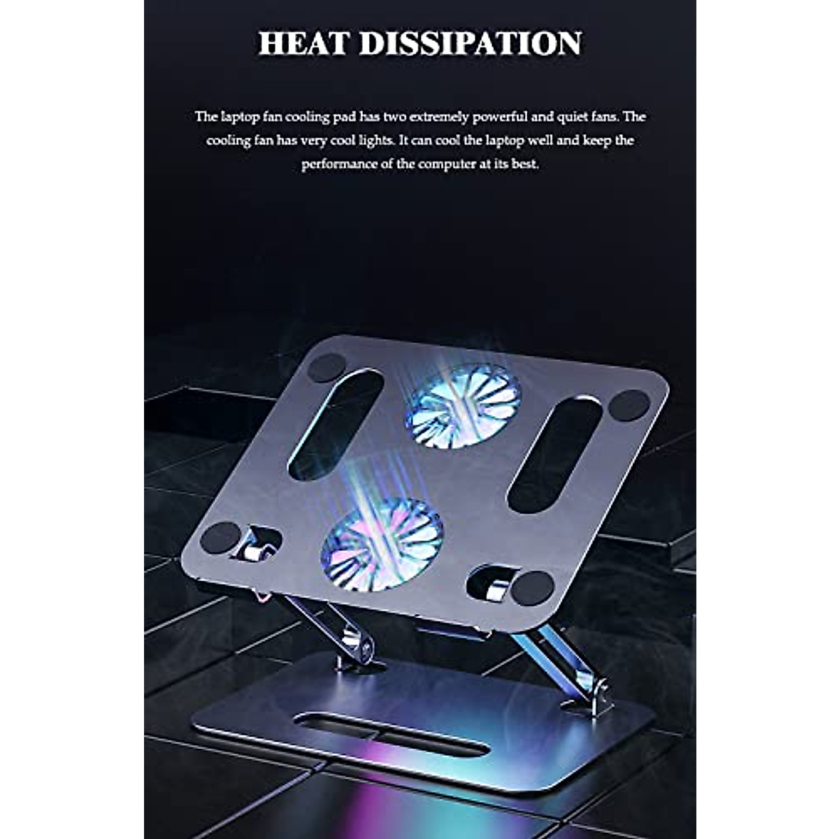 YICOSUN Portable Aluminum Laptop Holder, with Cooling Fan,Adjustable Ergonomic Laptop Stand, Foldable Computer Stand Anti-Slip Laptop Riser Compatible with 9-15.6 inch Laptops, Silvery