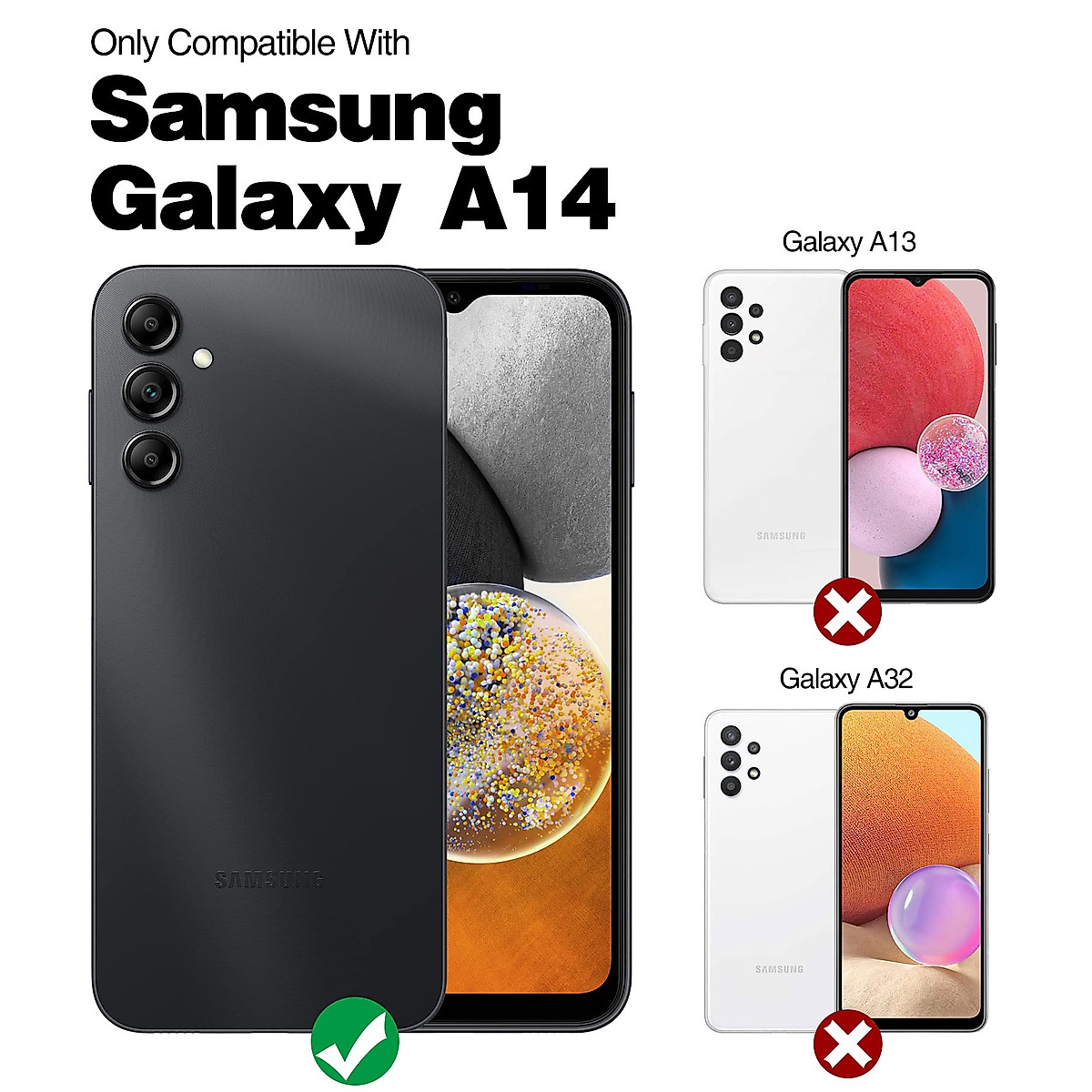 SURITCH for Samsung Galaxy A14 5G Phone Case, [Built-in Screen Protector] Heavy Duty Protection Shockproof Rugged Dual-Layer Phone Cover-Black